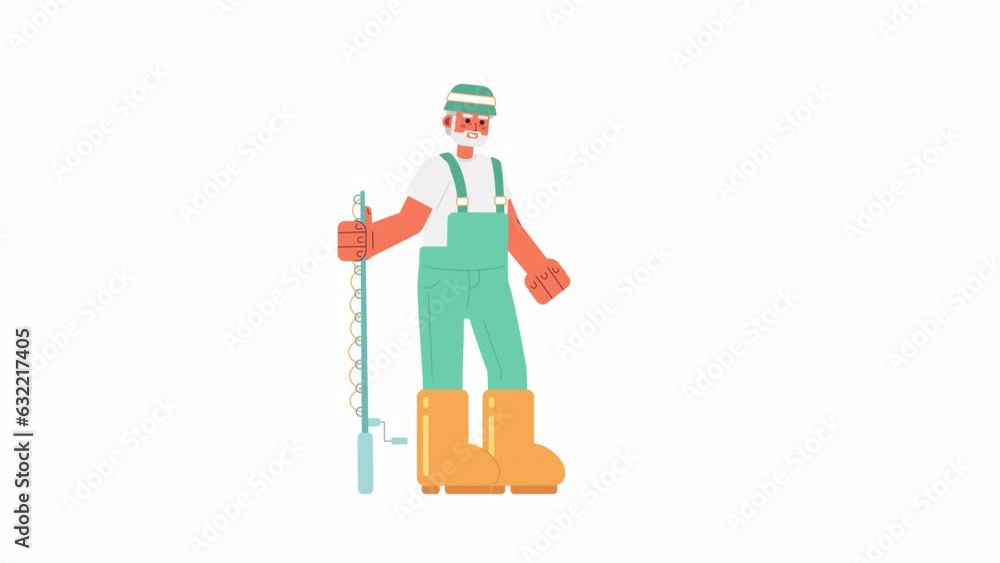 Maritime fisherman holding fishing rod 2D character animation. Retired ...