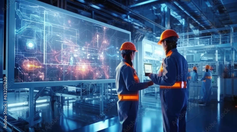 Factory Digitization: Two Industrial Engineers Use Tablet Computer, Big ...