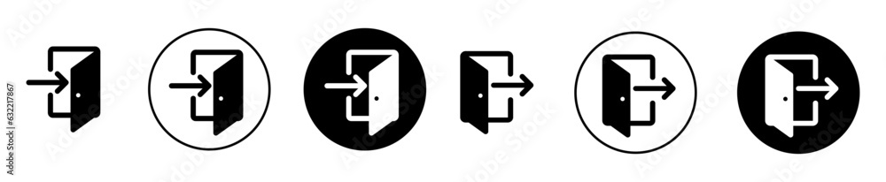 login and logout icon set. entry and exit vector symbols in black color ...