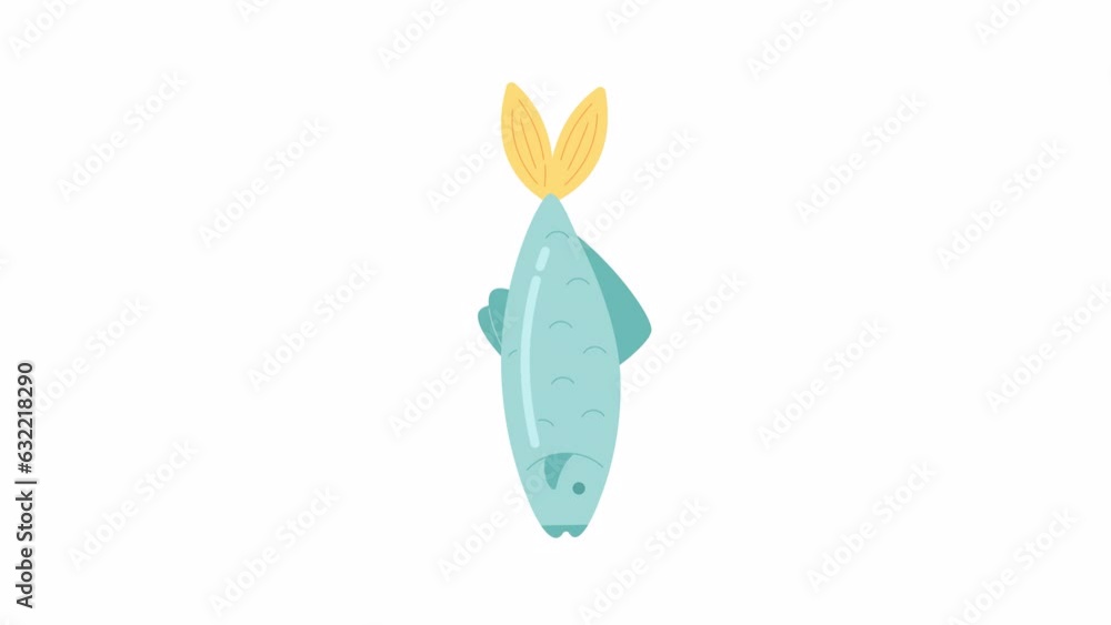 Hanging fish 2D object animation. Fresh seafood flat cartoon 4K video ...