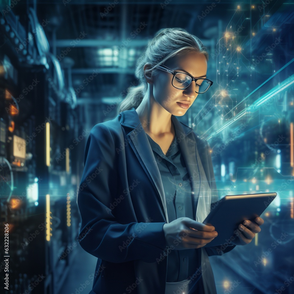 Successful Female Data Center IT Specialist Using Tablet Computer ...