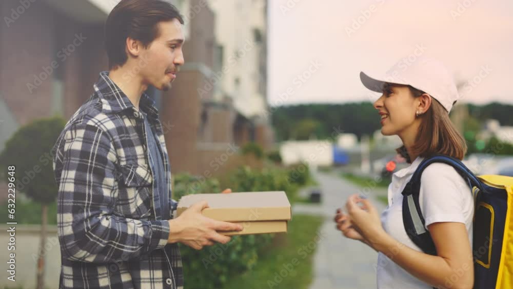 Vídeo do Stock: Positive Attractive Woman Courier in Special Uniform ...