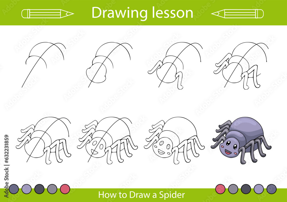 Drawing tutorial kids art lesson. How to draw insect. Kids activity ...