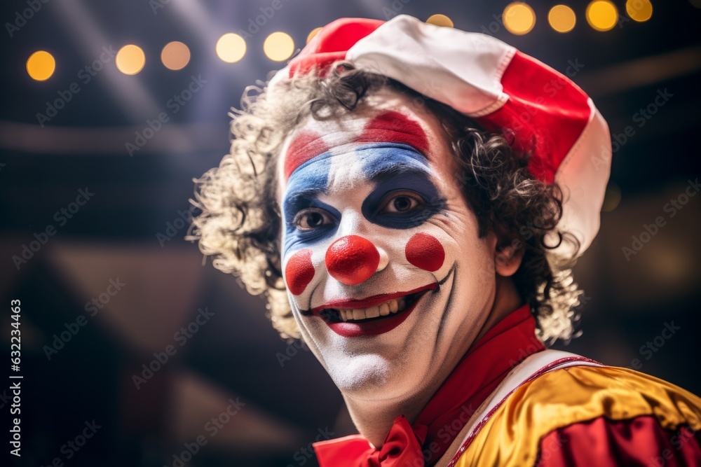 Portrait happy joyful smiling laughing clown circus jester joker man ...