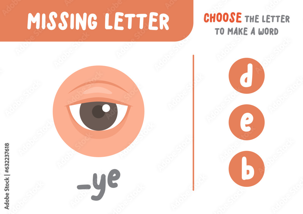 Missing letter (eye), the alphabet letter vocabulary game for kid ...