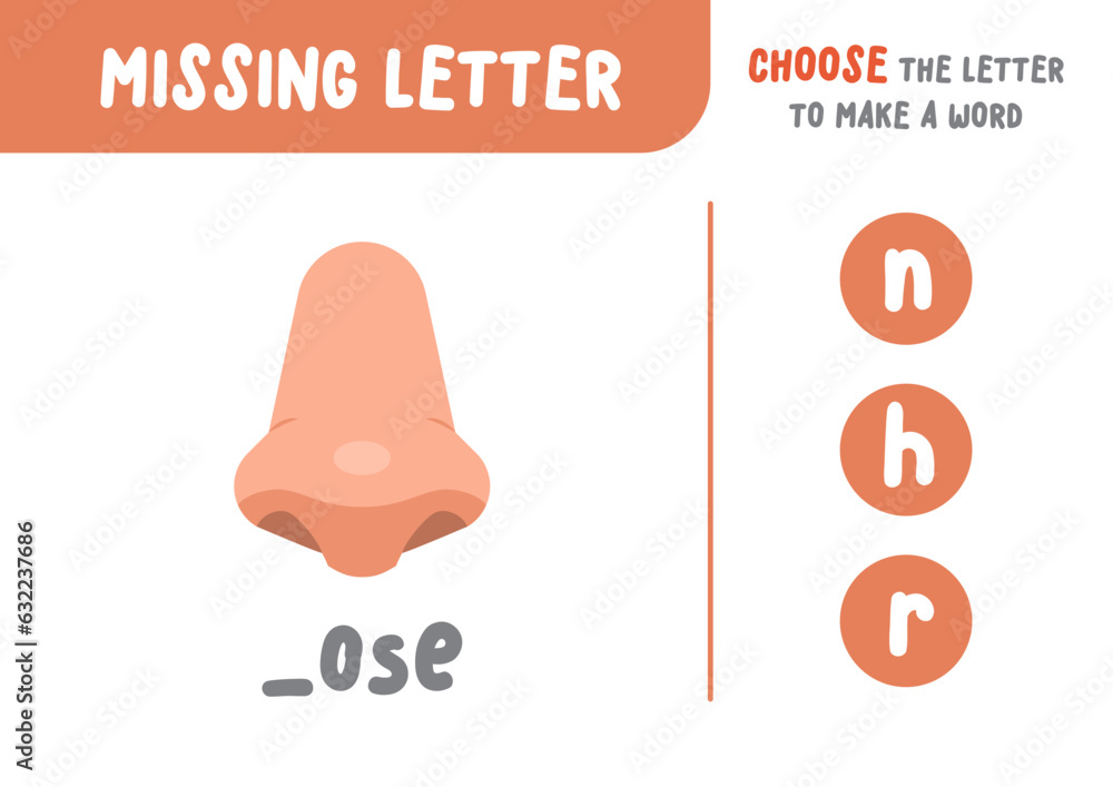 Missing letter (nose), the alphabet letter vocabulary game for kid ...