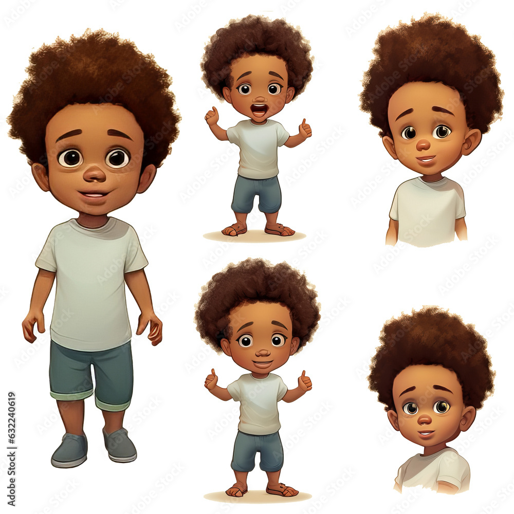 African american little boy with different facial expressions ...