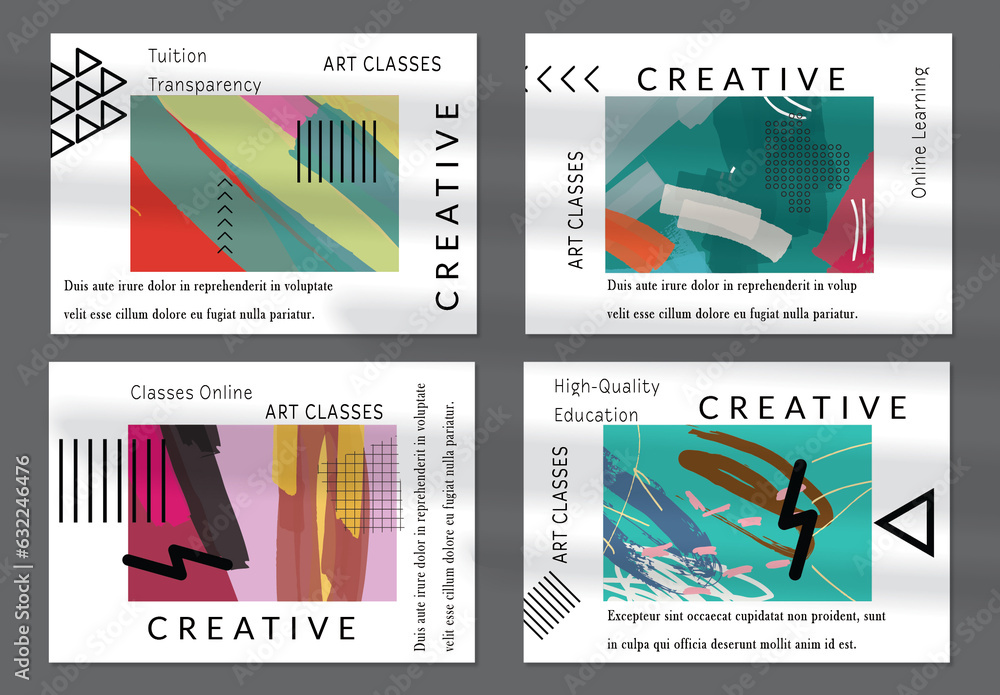 Flyer Layout with Black Shapes and Abstract Bright Rectangle on White ...