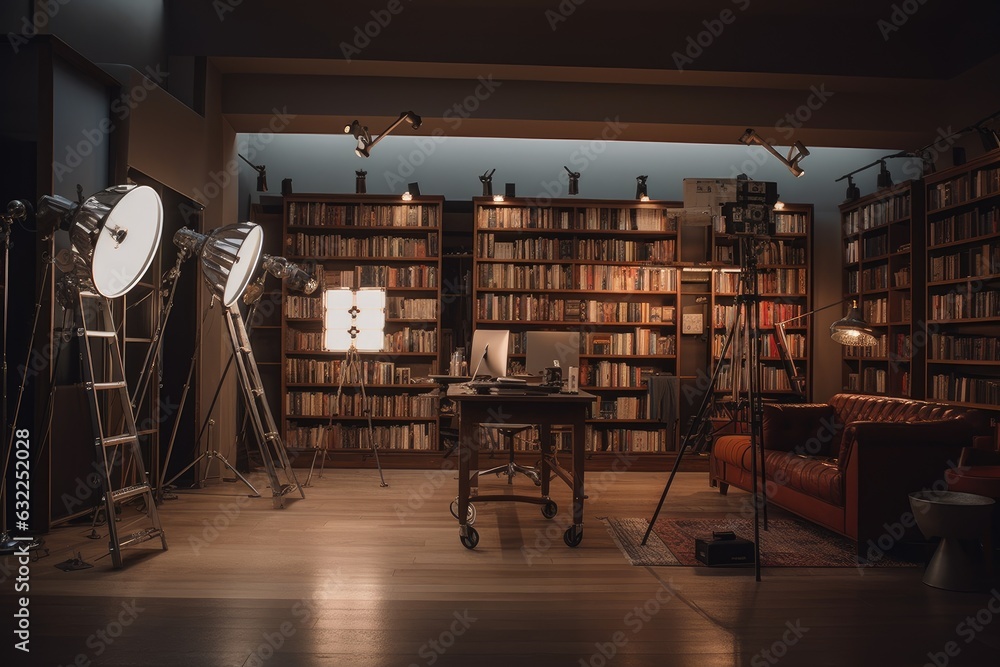 The interior of the photo studio library with sources of additional ...