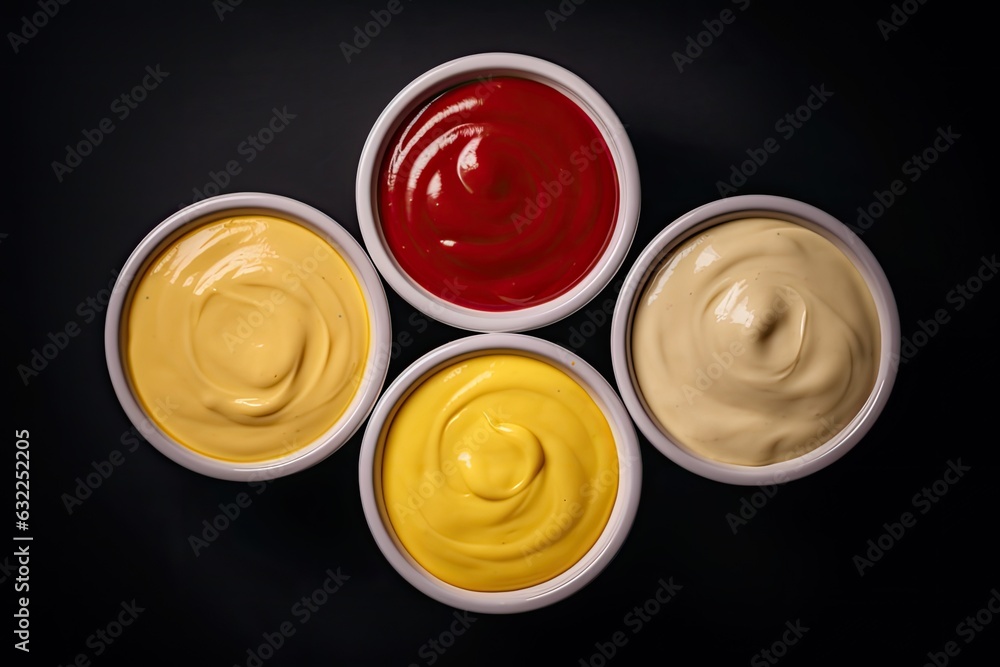 Assorted savory sauces, a fragrant ensemble of seasonings in a palette ...