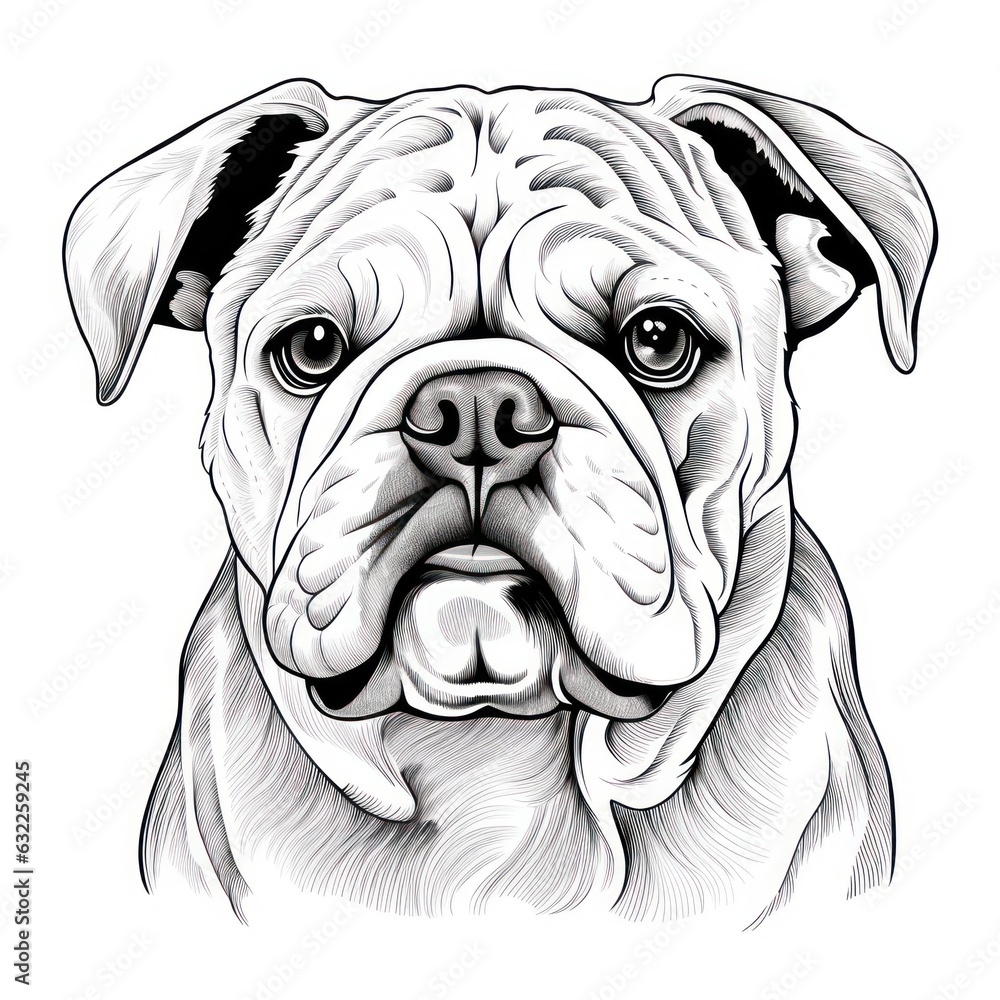 Hand-Drawn Bulldog Face Clipart for Coloring Book AI Generated Stock ...
