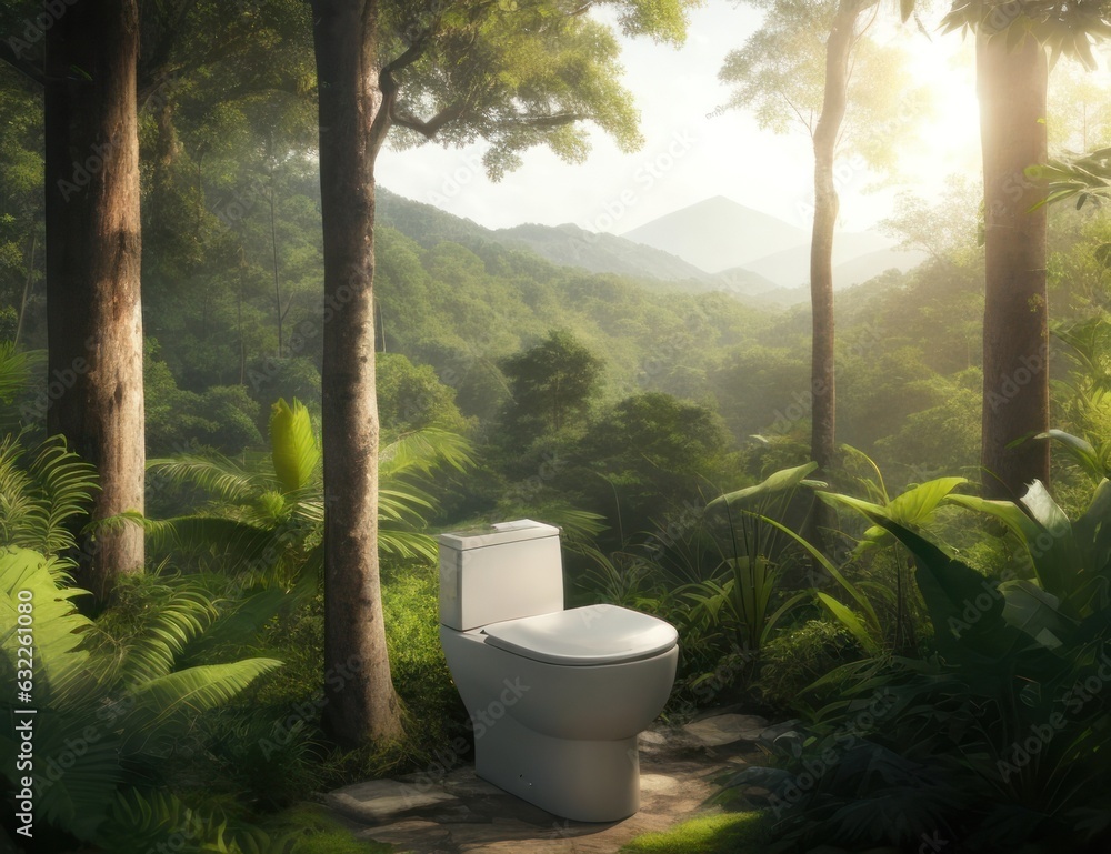 A toilet installed in the midst of nature and an outdoor forest ...