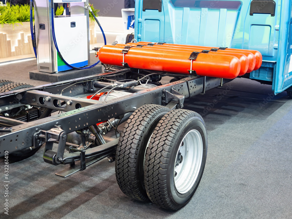 Truck without trailer. Freight transport at time of refueling. Fragment ...