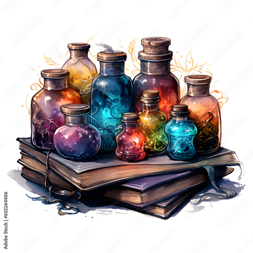 Spooky Halloween Potion Bottles Isolated on Transparent Background with ...