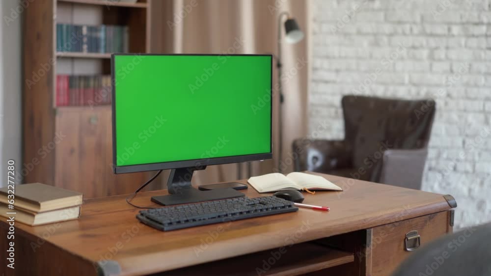 Desktop Computer Monitor with Mock Up Green Screen Chroma Key Display ...