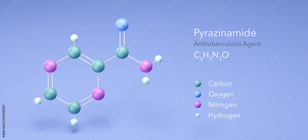 pyrazinamide molecule, molecular structures, antituberculosis agent, 3d ...