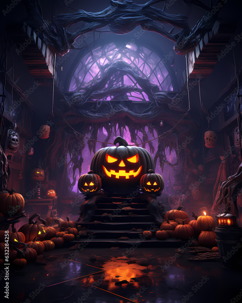 Halloween headless horseman, pumpkin, RTX , NEON LIGHTS, 4:5 aspect ...