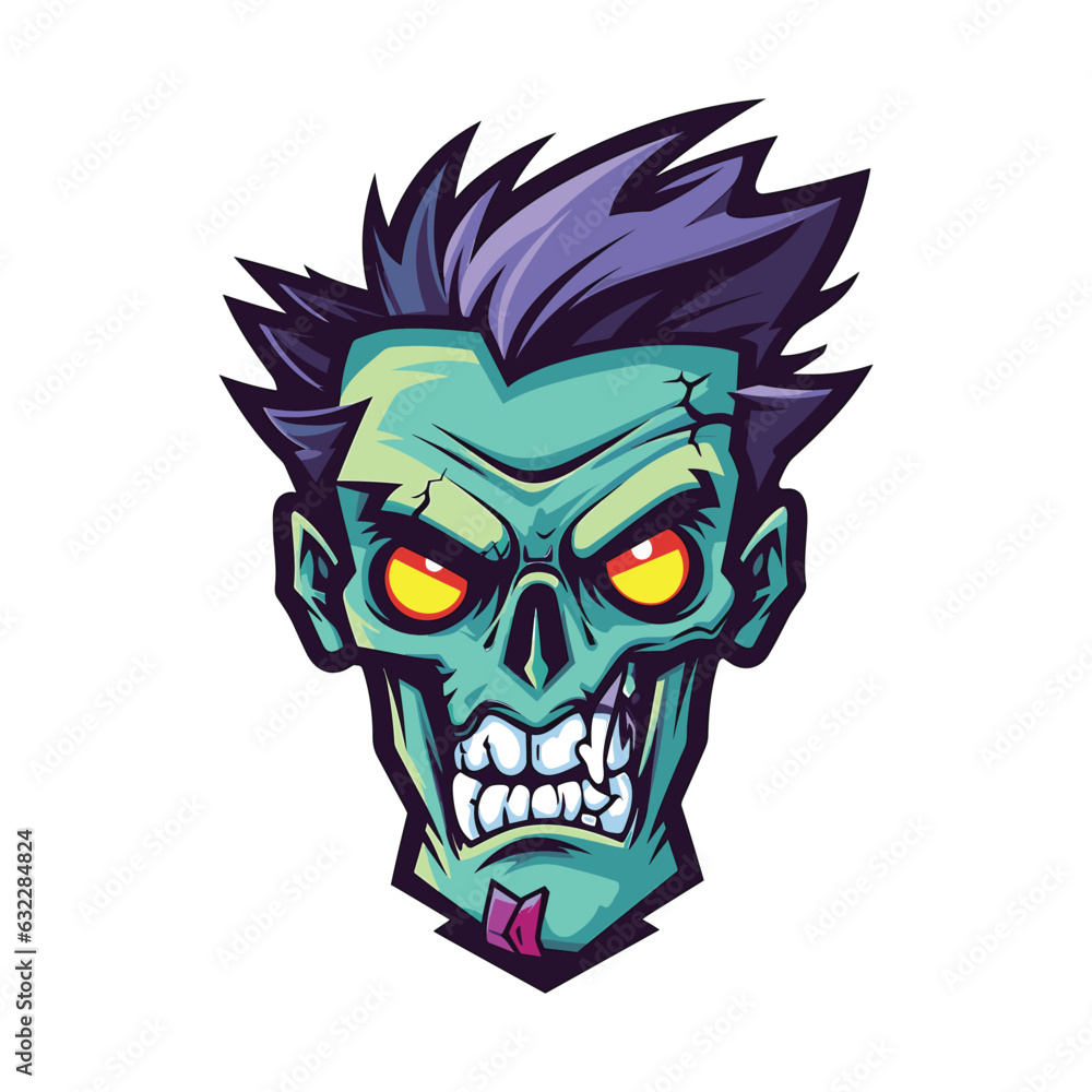 Halloween zombie skull. Vector illustration of Cartoon Zombie head ...