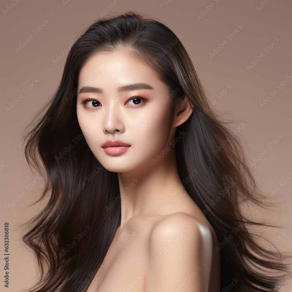 young asian beauty woman model long hair with korean makeup style face ...