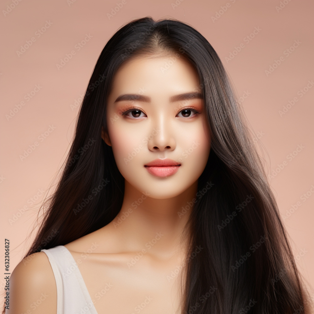 Young Asian Beauty Woman Model Long Hair With Korean Makeup Style Face