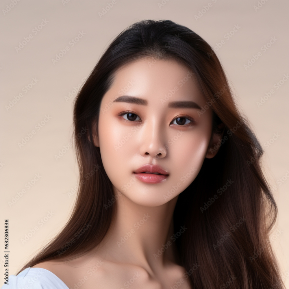 Young Asian Beauty Woman Model Long Hair With Korean Makeup Style Face