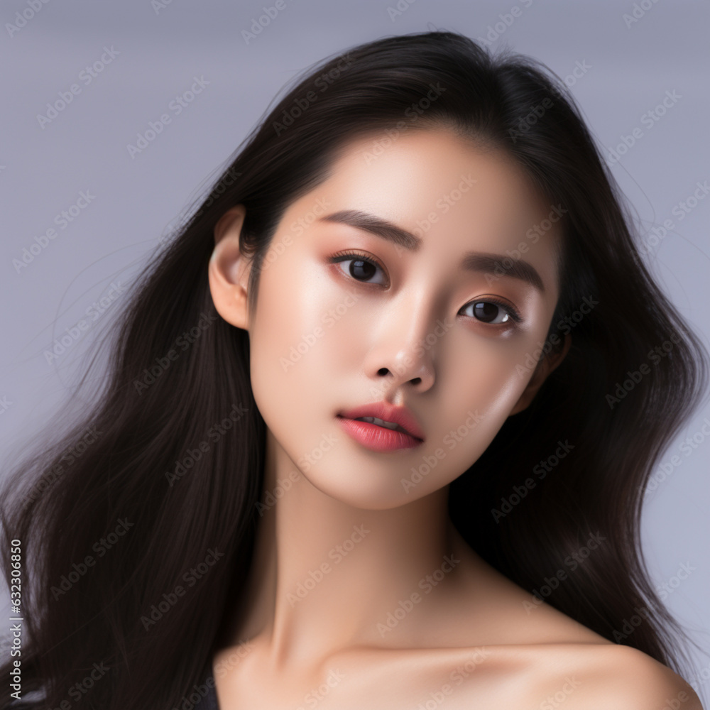 Young Asian Beauty Woman Model Long Hair With Korean Makeup Style Face