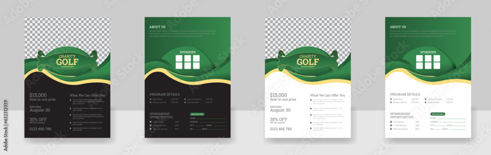 Golf tournament poster template with a golf club and ball, golf game ...