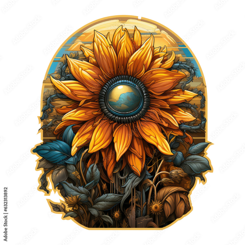 A majestic sunflower t-shirt design set in an ancient Egyptian temple ...