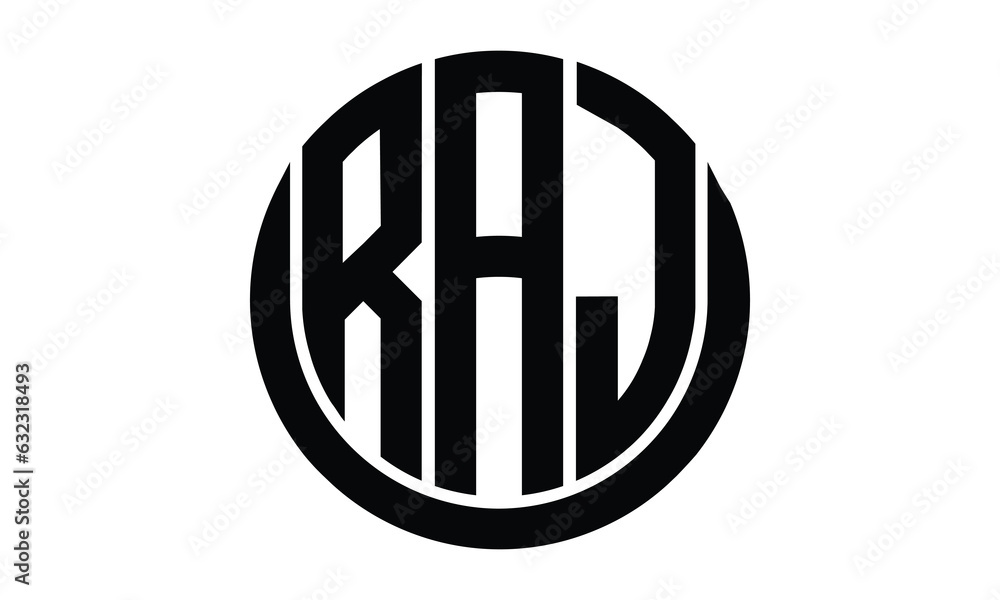 RAJ shield in circle logo design vector template. lettermrk, wordmark ...