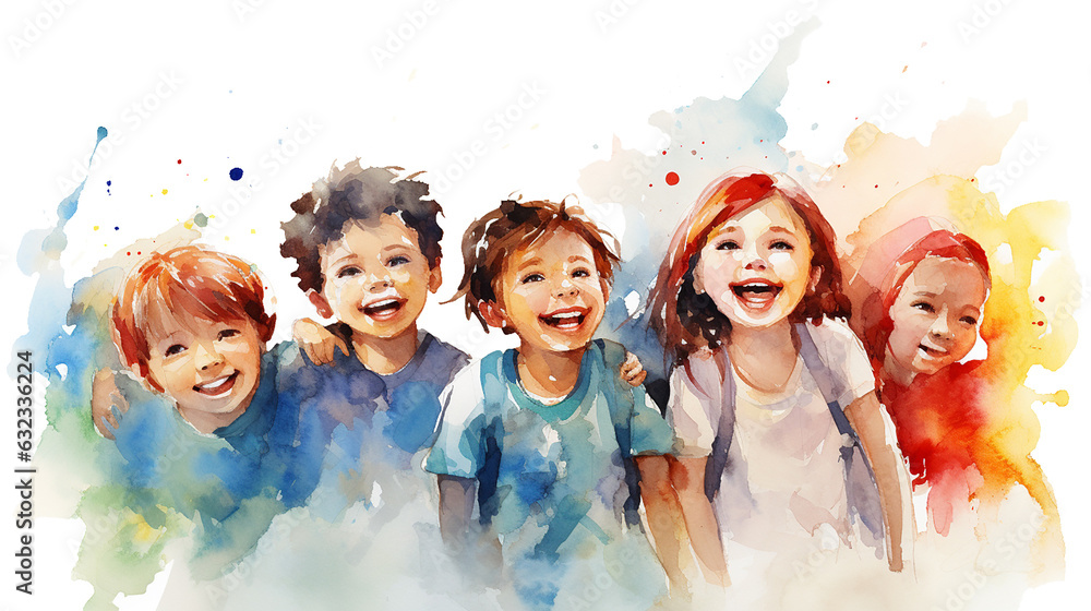 Diversity children, friendship concept, emotions. Children run and ...