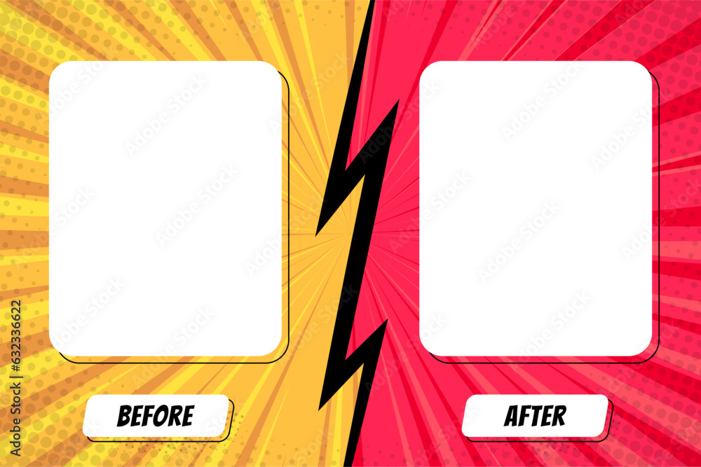 Colorful before and after frames. Two color retro background with ...