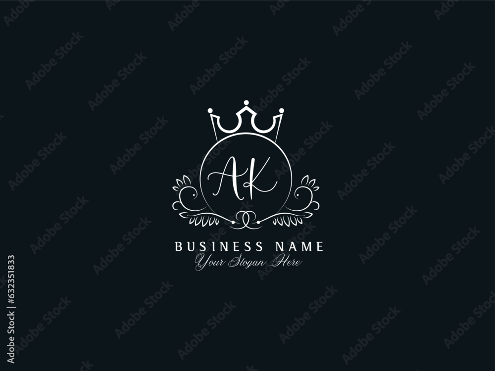 Monogram AK ka Feminine Leaf Logo, Luxury Signature Ak Crown Logo Art ...