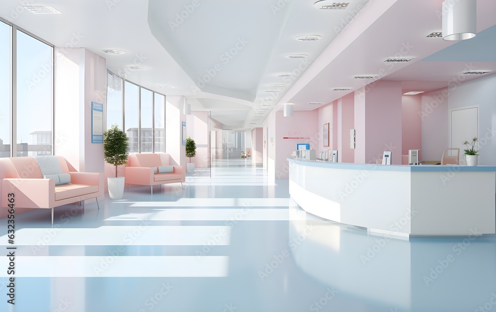 Empty modern hospital corridor, clinic hallway interior background with ...
