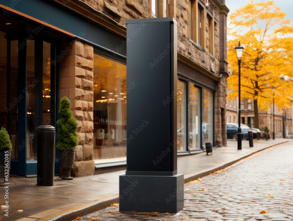Blank black signboard mockup on street. Generative AI Stock ...