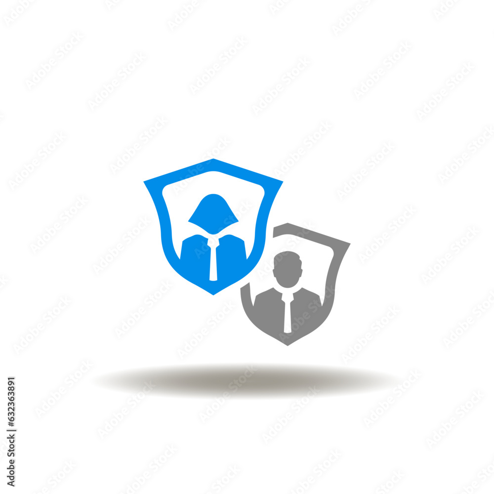 Vector illustration of shield with woman and shield with man. Icon of ...