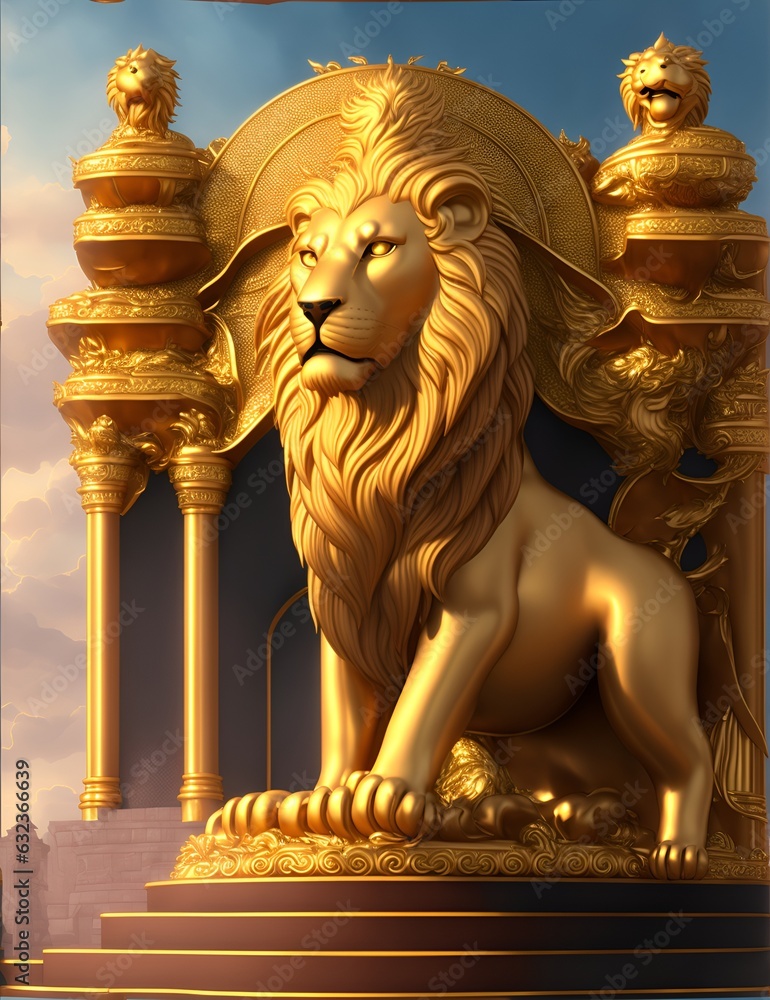 "Regal Guardian: The Golden Lion Gate" is a mesmerizing masterpiece ...
