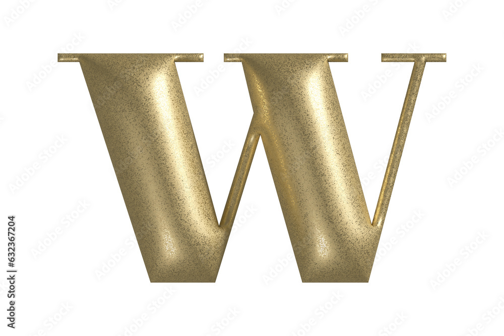Letter W 3d realistic gold texture. Metal, inflate, lower case w serif ...