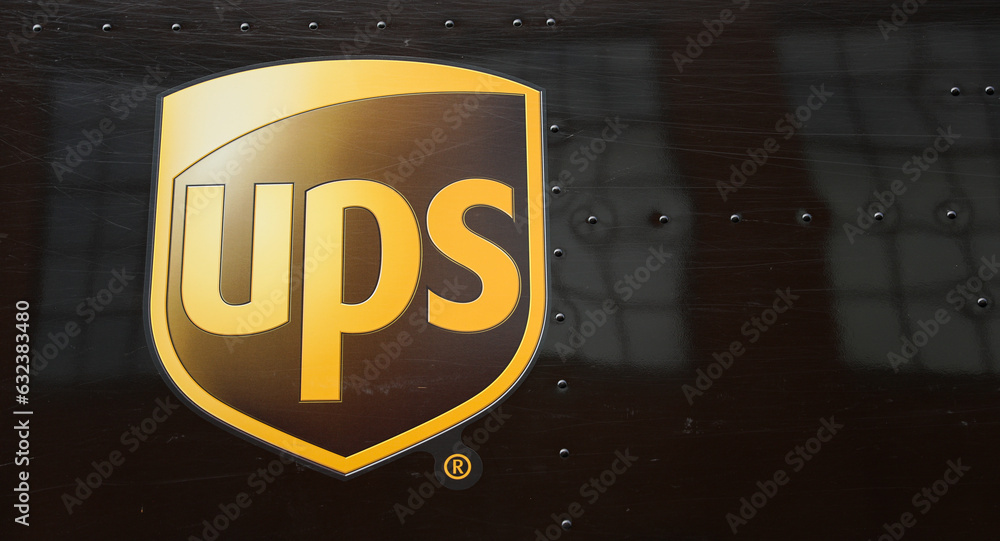 Boston, MA, USA, August 7, 2023, United Parcel Services, UPS logo, a ...