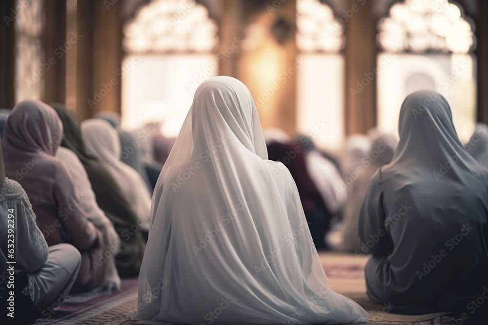 Foto de Muslim women are seen praying in the mosque during the Islamic ...