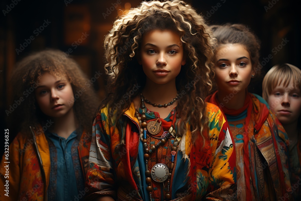 Dynamic Youth Unity: Idealized Native American Children in Swirling ...