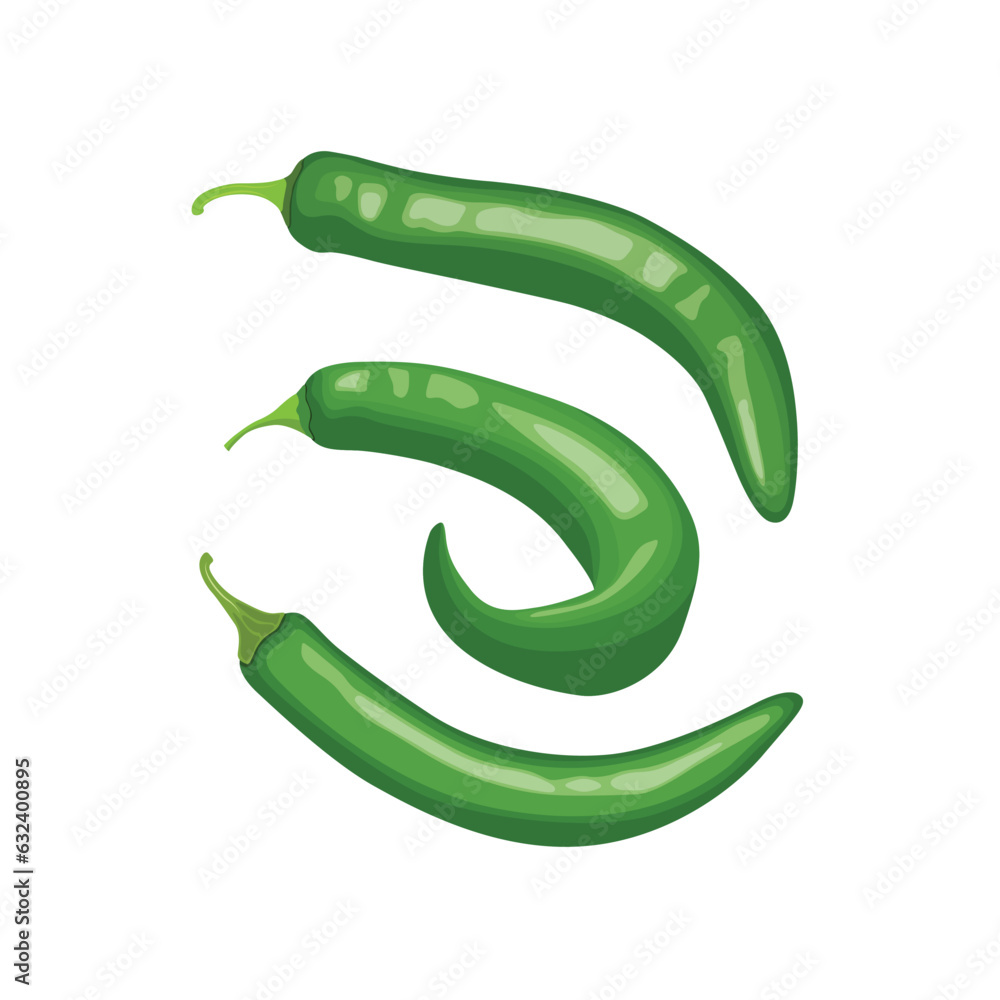 Vector illustration of green chili pepper realistic in flat cartoon ...
