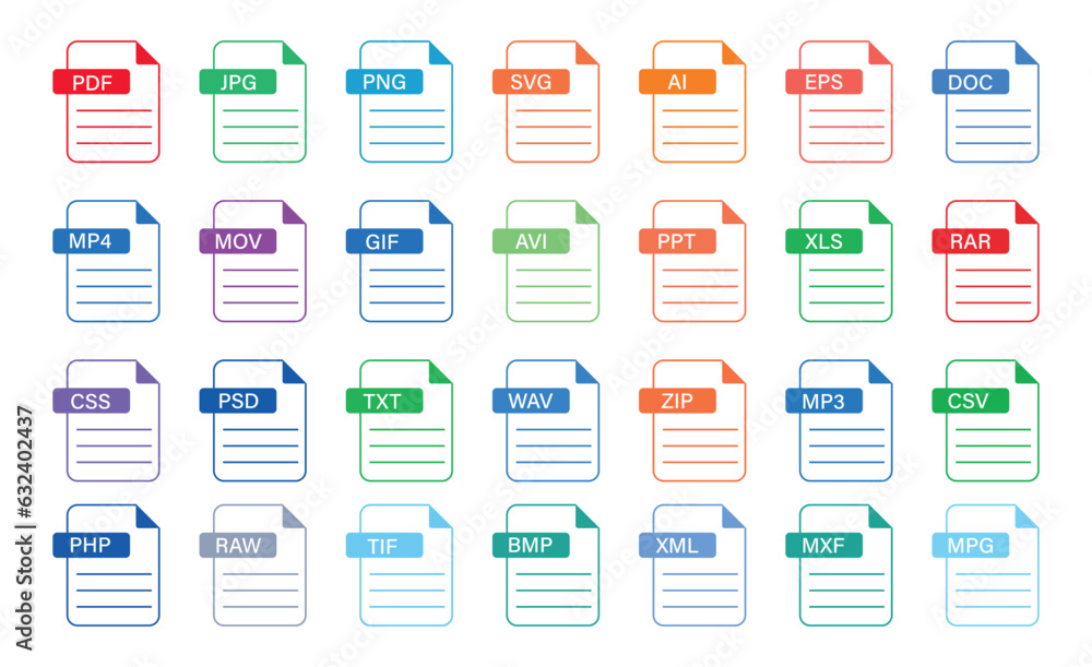 Vetor de Big File formats icon collection. Popular files format and ...
