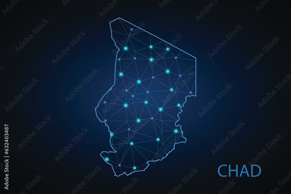 Map of Chad - With glowing point and lines scales on the dark gradient ...
