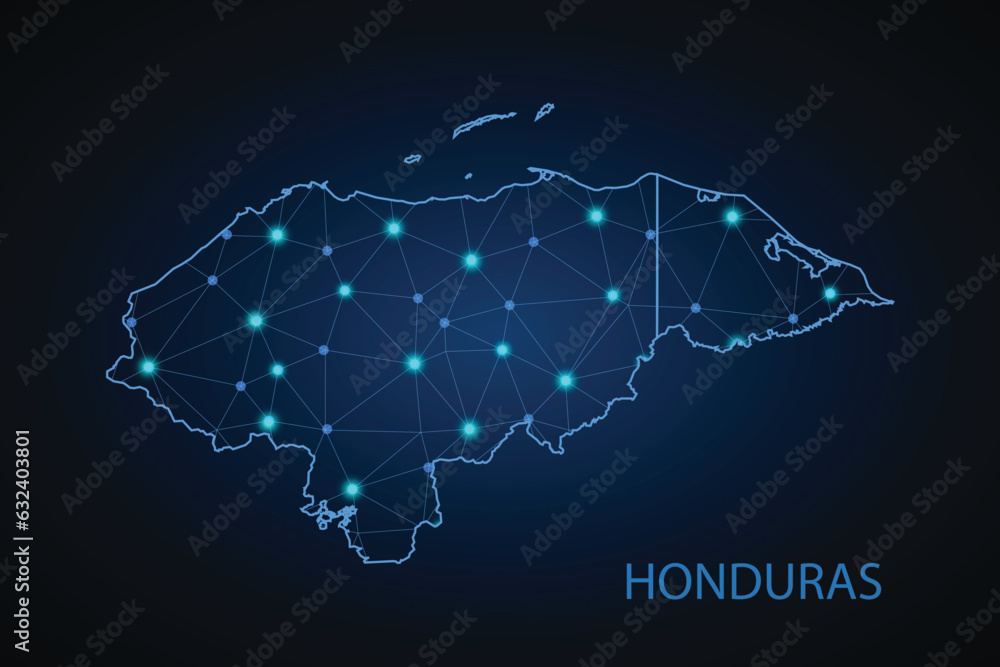 Map of Honduras. Wire frame 3D mesh polygonal network line, design ...