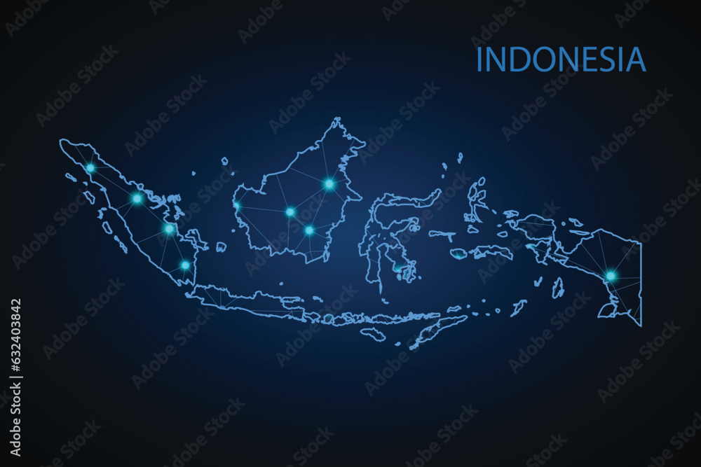 Map of Indonesia. Wire frame 3D mesh polygonal network line, design ...
