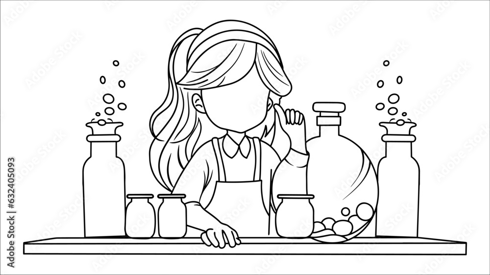 Hand Drawn Scientist on Lab Coloring Page for Kids. Science Coloring ...