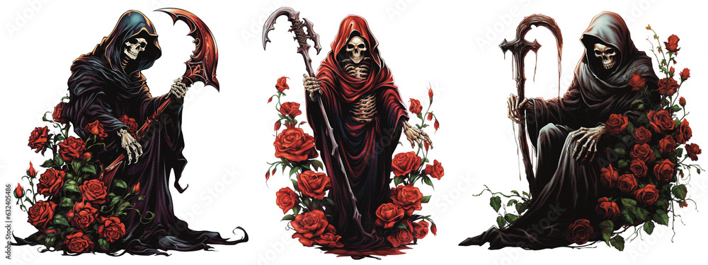 Halloween concept. Set of Grim Reaper Cartoon Sublimation Isolate on ...