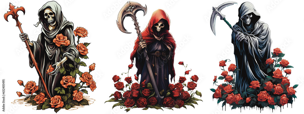 Halloween concept. Set of Grim Reaper Cartoon Sublimation Isolate on ...