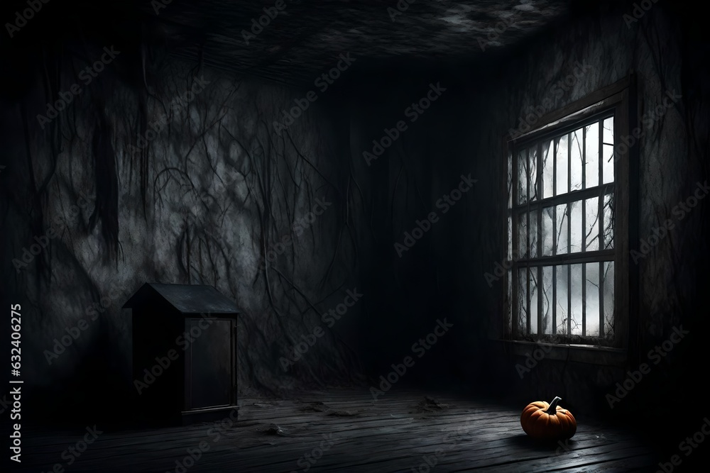 Abstract horror background for halloween. Gloomy scary terrible window with ghostly light and ...