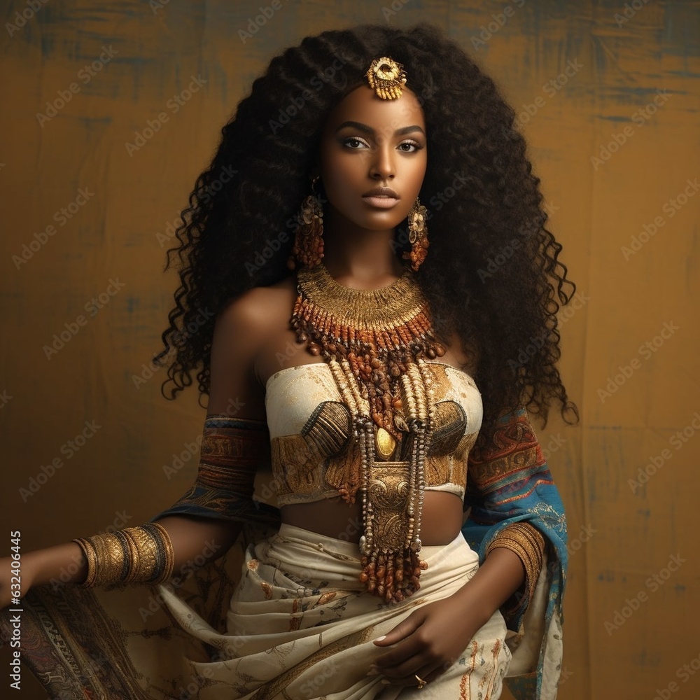 Native Woman Portrait, Black Queen, African Female Warrior Princess, Goddess with Gold Jewelry ...